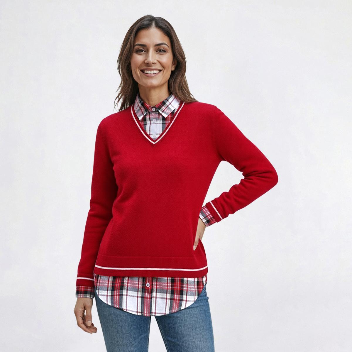 Click here for Womens Tommy Hilfiger Long Sleeve Plaid Two In One... prices